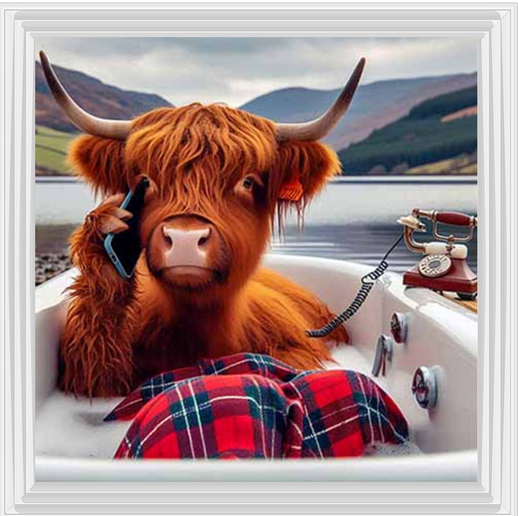 AN2138 Highland Cow On Phone Taking Bath ||| – Final Touches