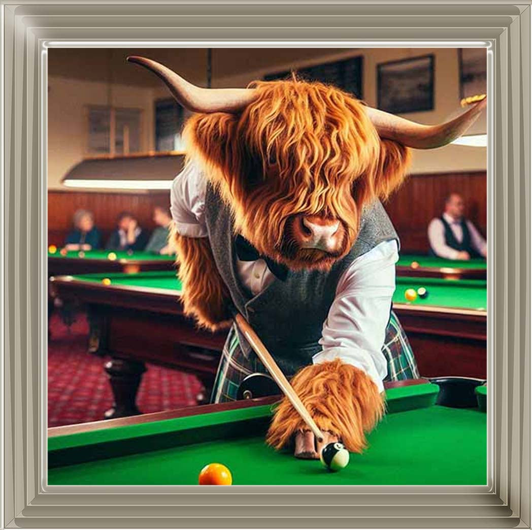 AN2706 Highland Cow Playing Pool ||| – Final Touches