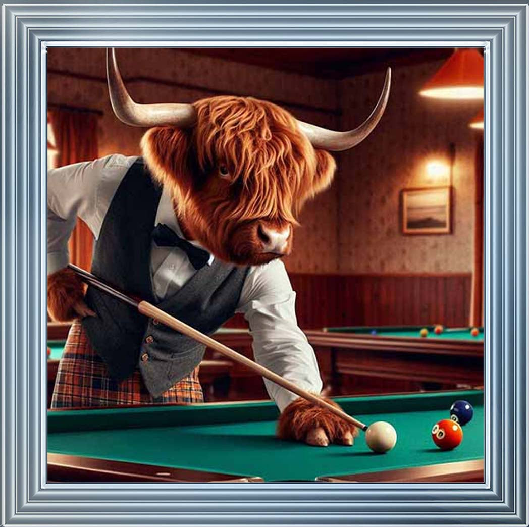 AN2708 Highland Cow Playing Pool V – Final Touches