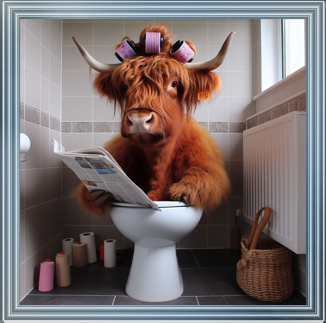 AN1136 HIGHLAND COW ON TOILET – Final Touches